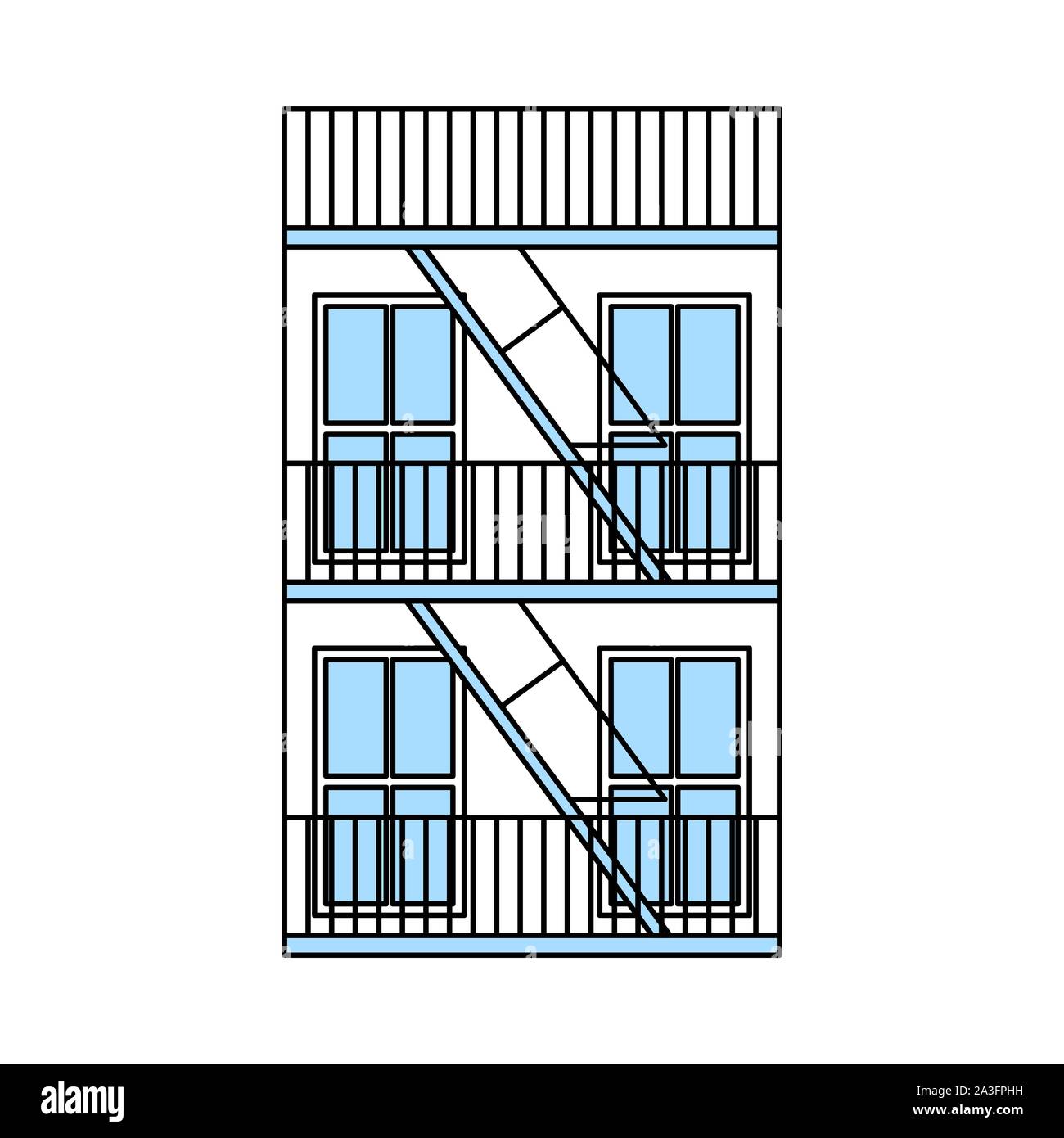 Emergency Fire Ladder Icon. Thin Line With Blue Fill Design. Vector ...