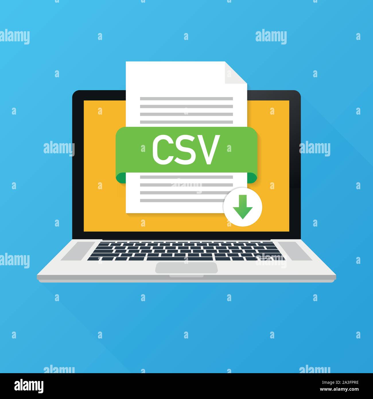 Download CSV button on laptop screen. Downloading document concept ...