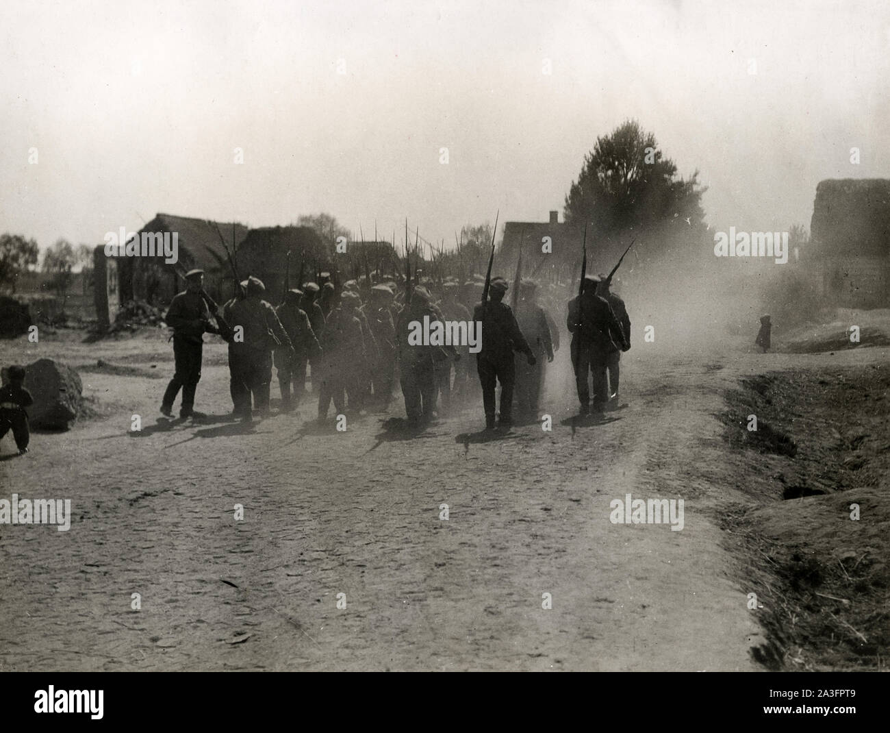 Siberian troops marching away from the front, Flanders, World War I ...