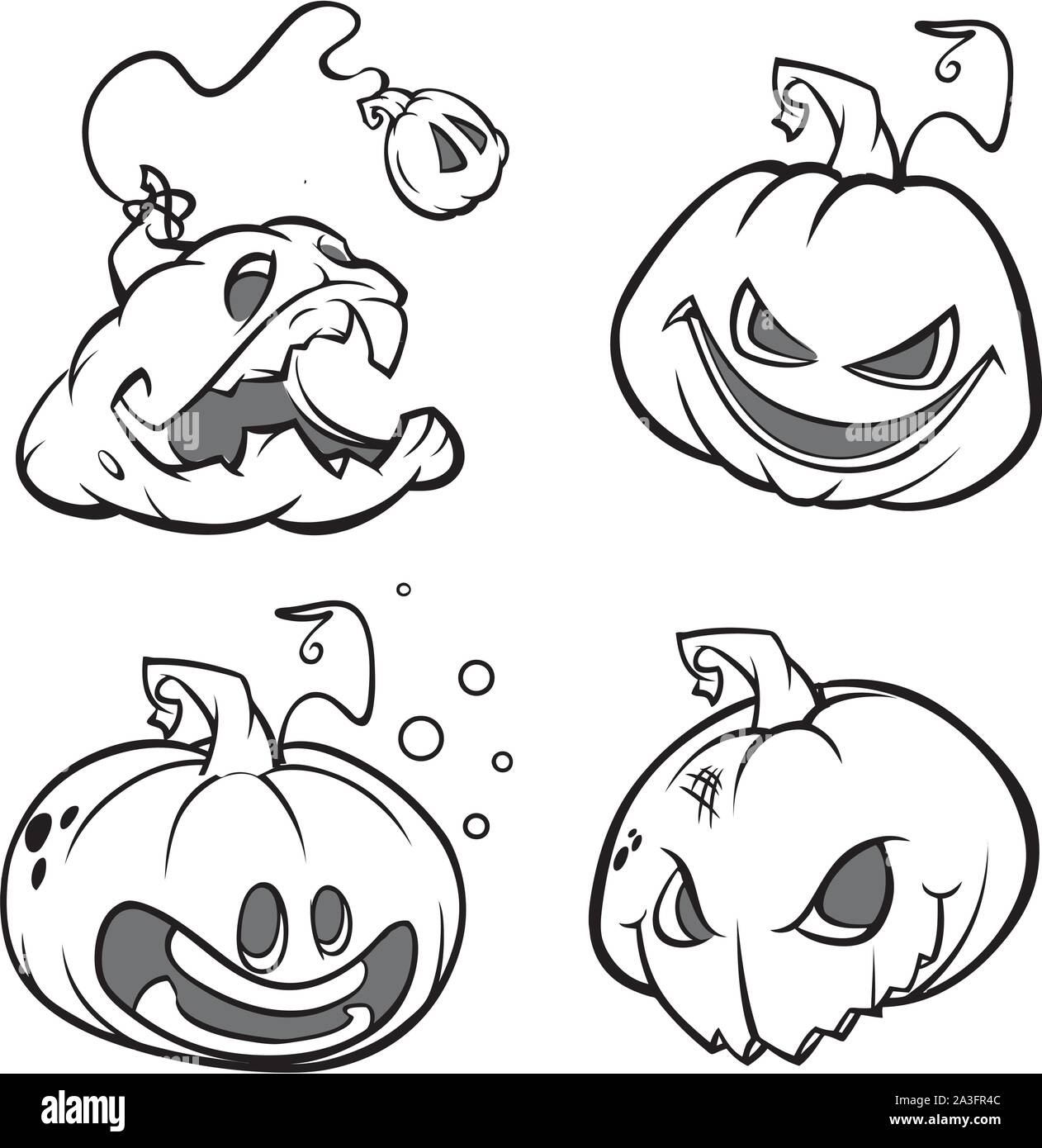 Vector set of Back And White Scaring Halloween Pumpkins. Cartoon ...