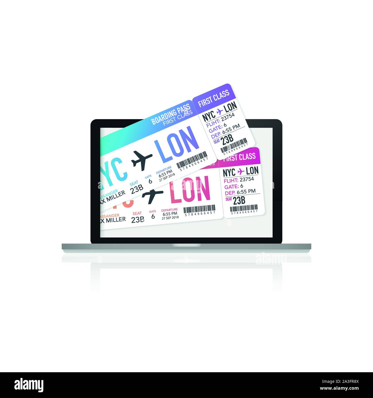 Buying airplane tickets on the laptop. Computer with a ticket on the ...