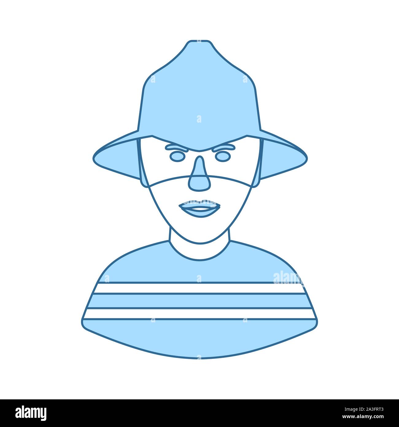 Fireman Icon. Thin Line With Blue Fill Design. Vector Illustration ...