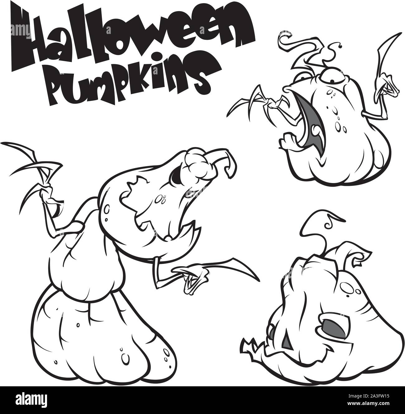 Vector set of Back And White Scaring Halloween Pumpkins outlines ...