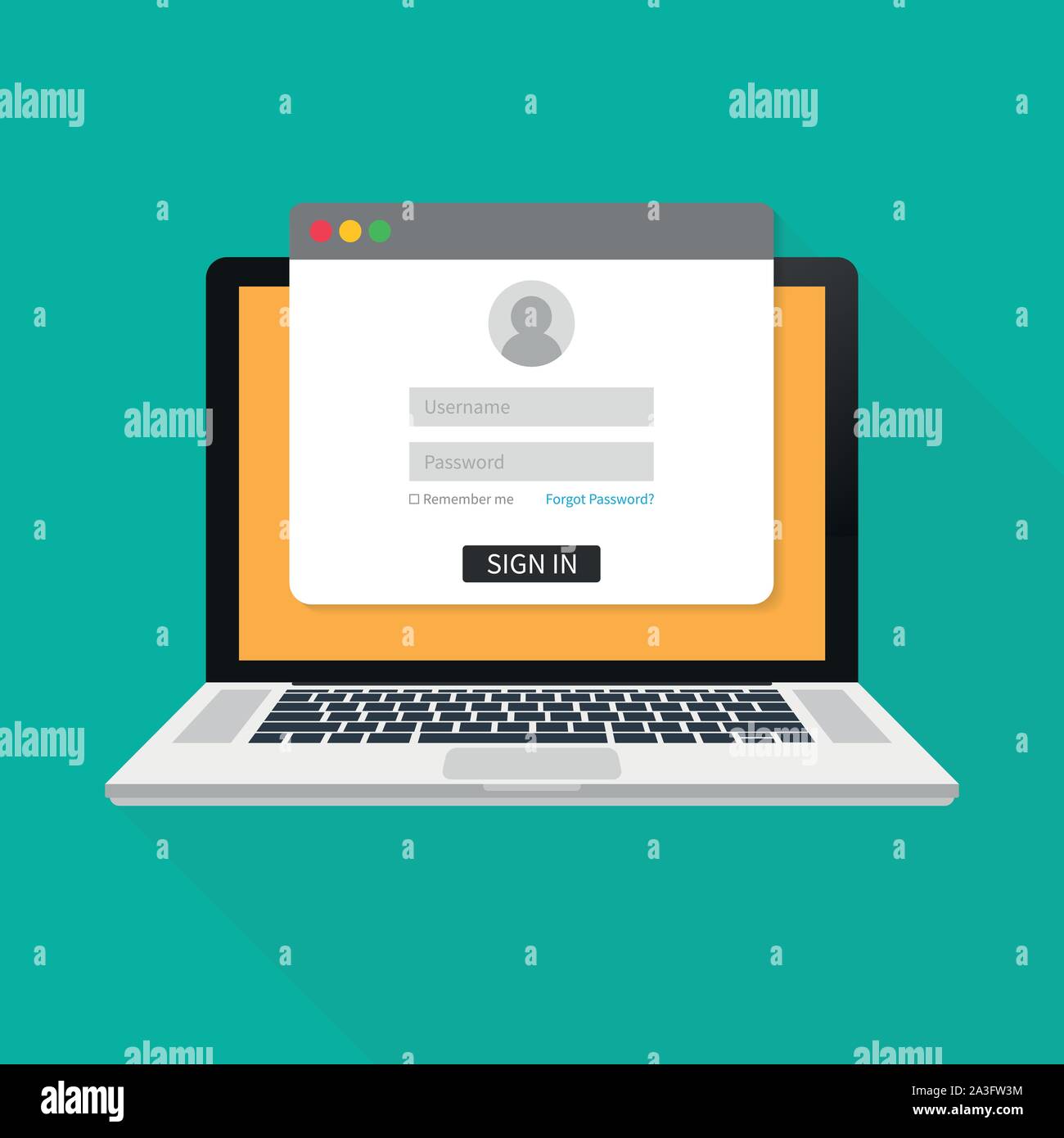 Login page on laptop screen. Notebook and online login form, sign in ...