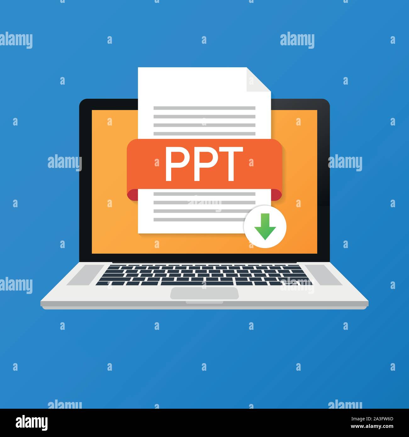 Download PPT button on laptop screen. Downloading document concept ...