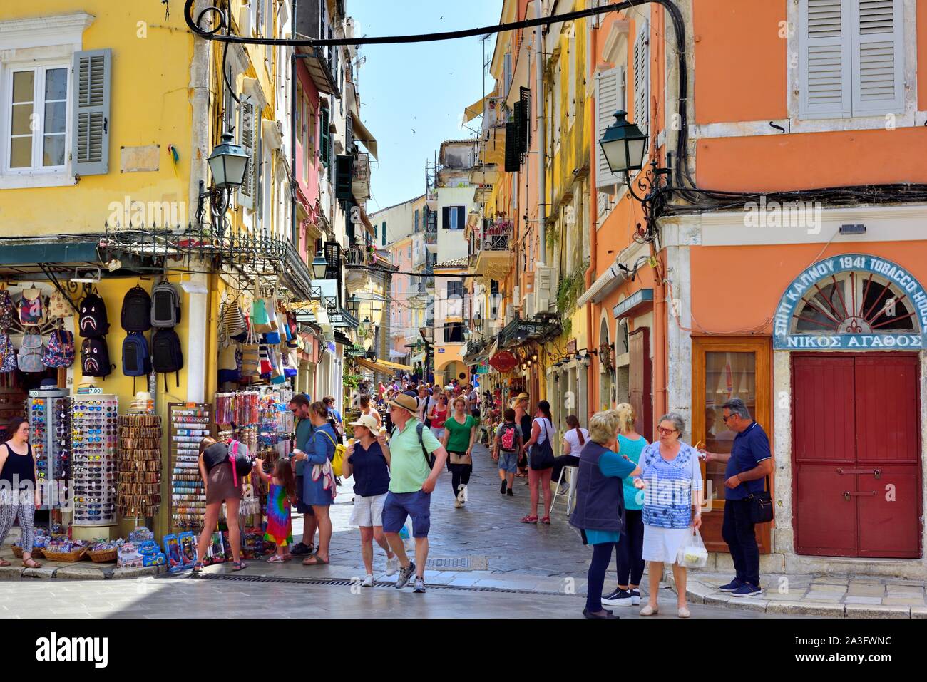 Busy Street scene,Corfu Old Town,Corfu,Kerkyra,Kerkira,Greece,Ionian ...