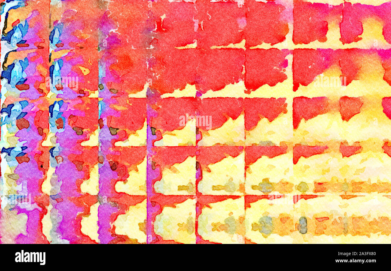 Abstract design pattern in happy bright colors, warm volume brush ...