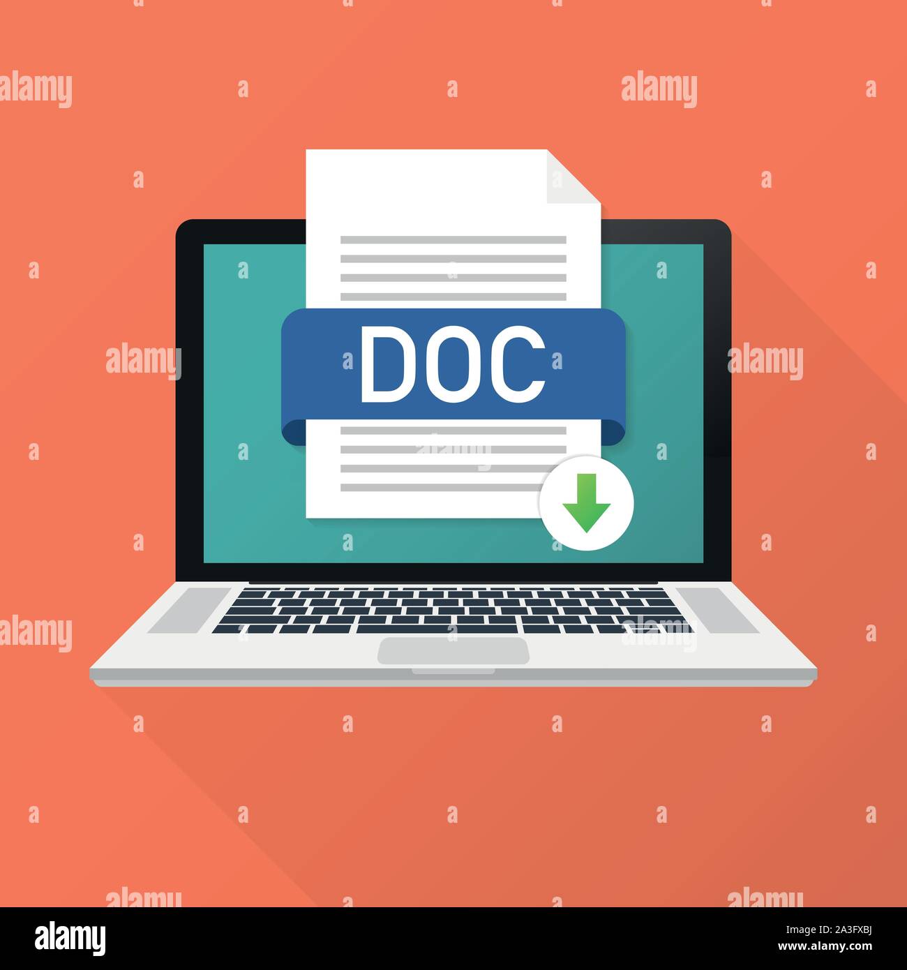 Download DOC button on laptop screen. Downloading document concept ...
