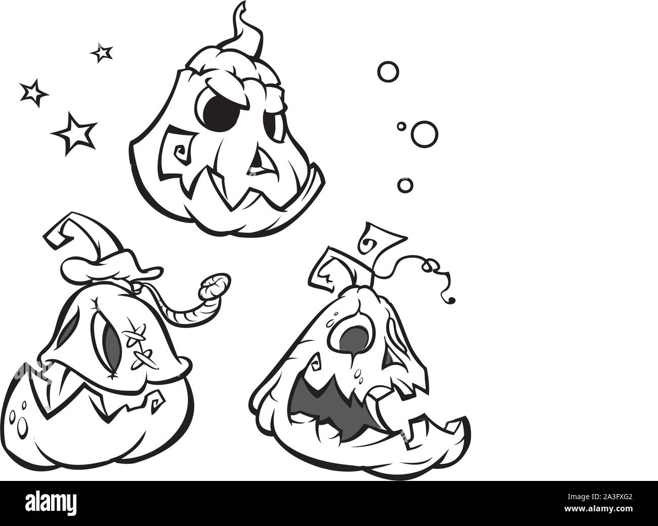 Vector set of 3 funny Halloween pumpkin head outlines Stock Vector ...