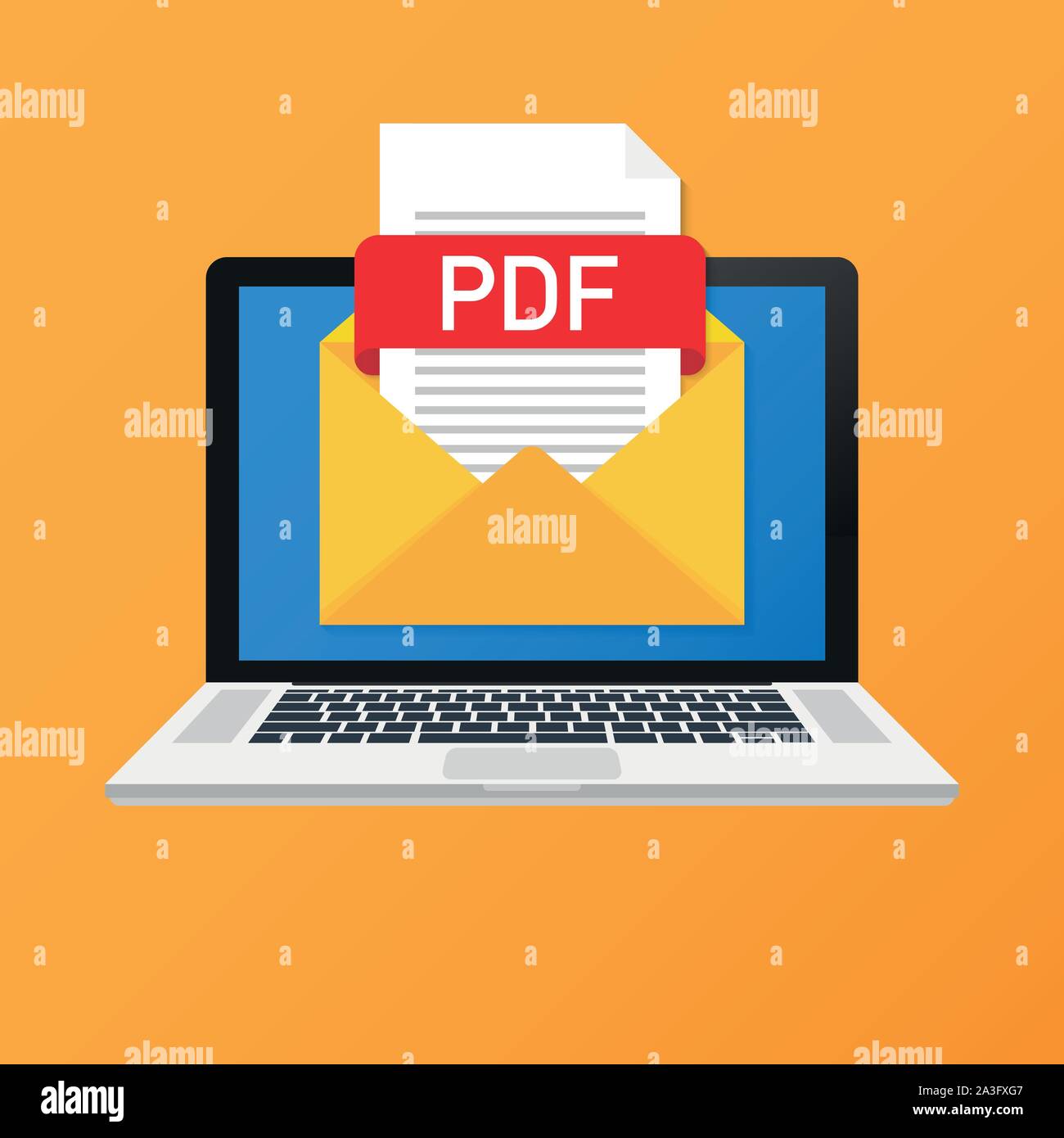 Laptop with envelope and PDF file. Notebook and email with file ...