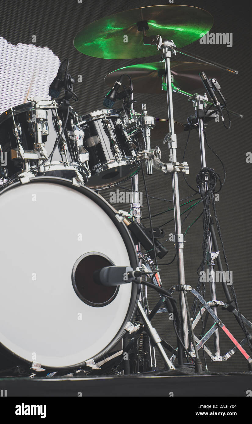 Rock concert. Drums on the stage Stock Photo - Alamy