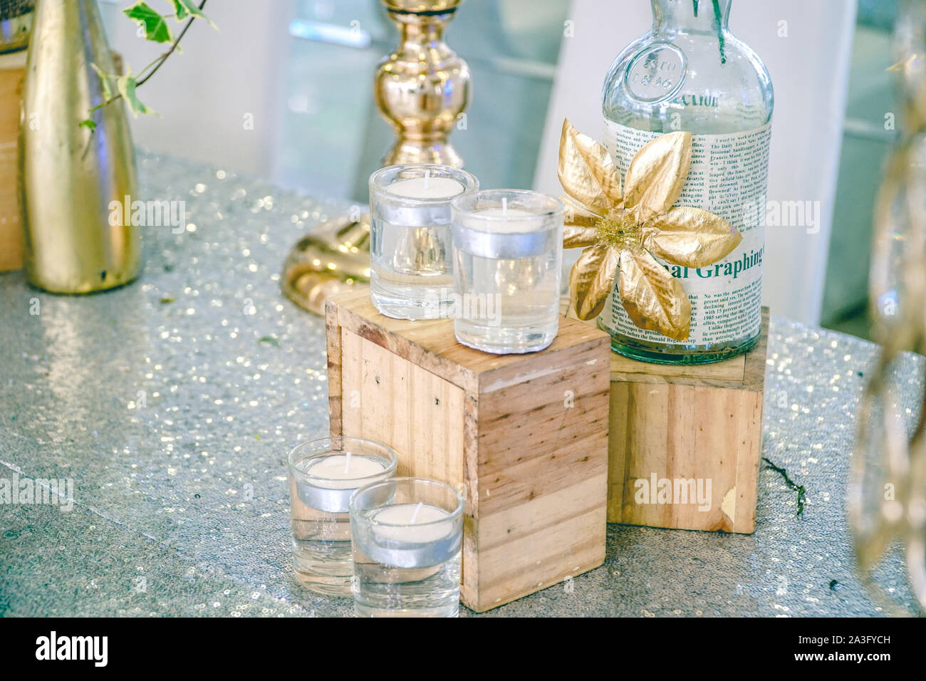 Wedding Welcome table with luxury decoration with rose flower Stock ...