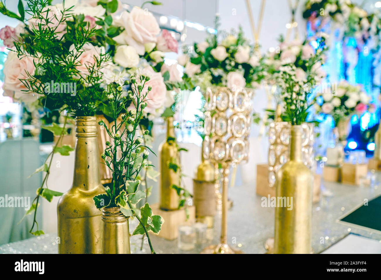 Wedding Welcome table with luxury decoration with rose flower Stock ...