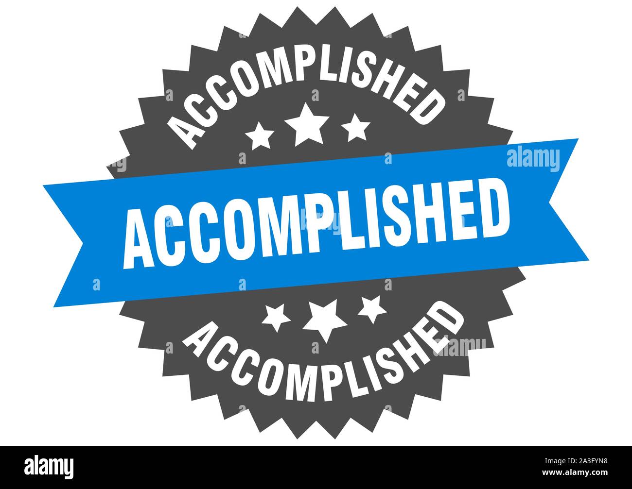 accomplished sign. accomplished blue-black circular band label Stock ...