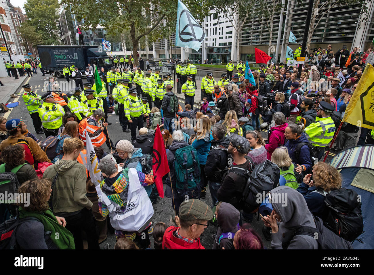 A sizeable police presence outside the Home Office, Marsham Street ...