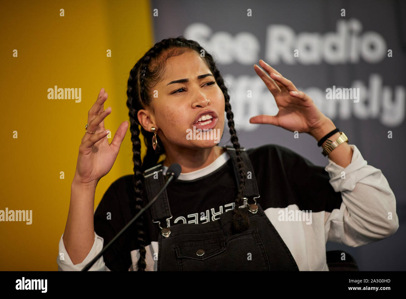 Swarzy Macaly is a radio presenter at KISS FM Stock Photo - Alamy