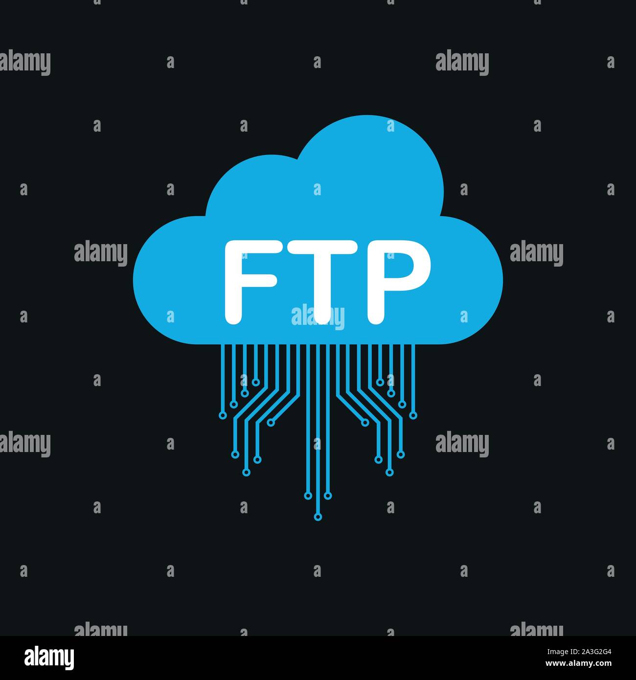 FTP file transfer icon on black background. FTP technology icon ...