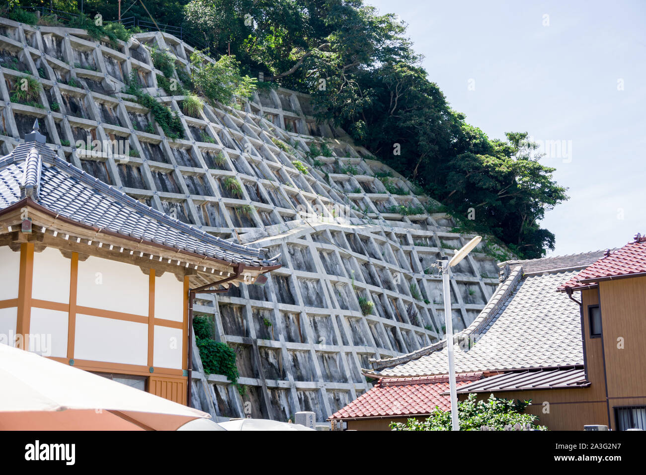 katsuura, chiba, japan, 09/01/2019 , concrete reinforcement wall built ...
