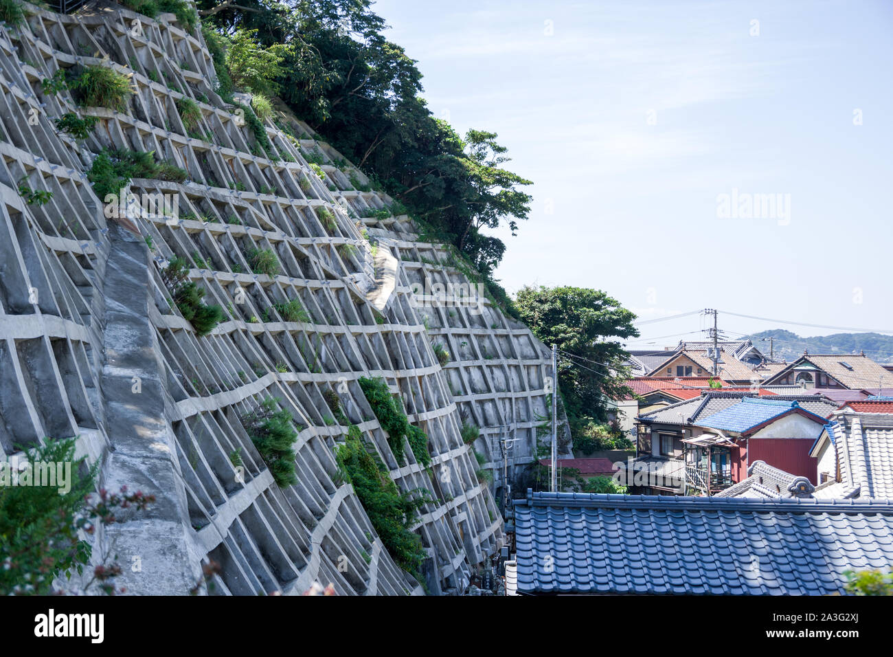 katsuura, chiba, japan, 09/01/2019 , concrete reinforcement wall built ...