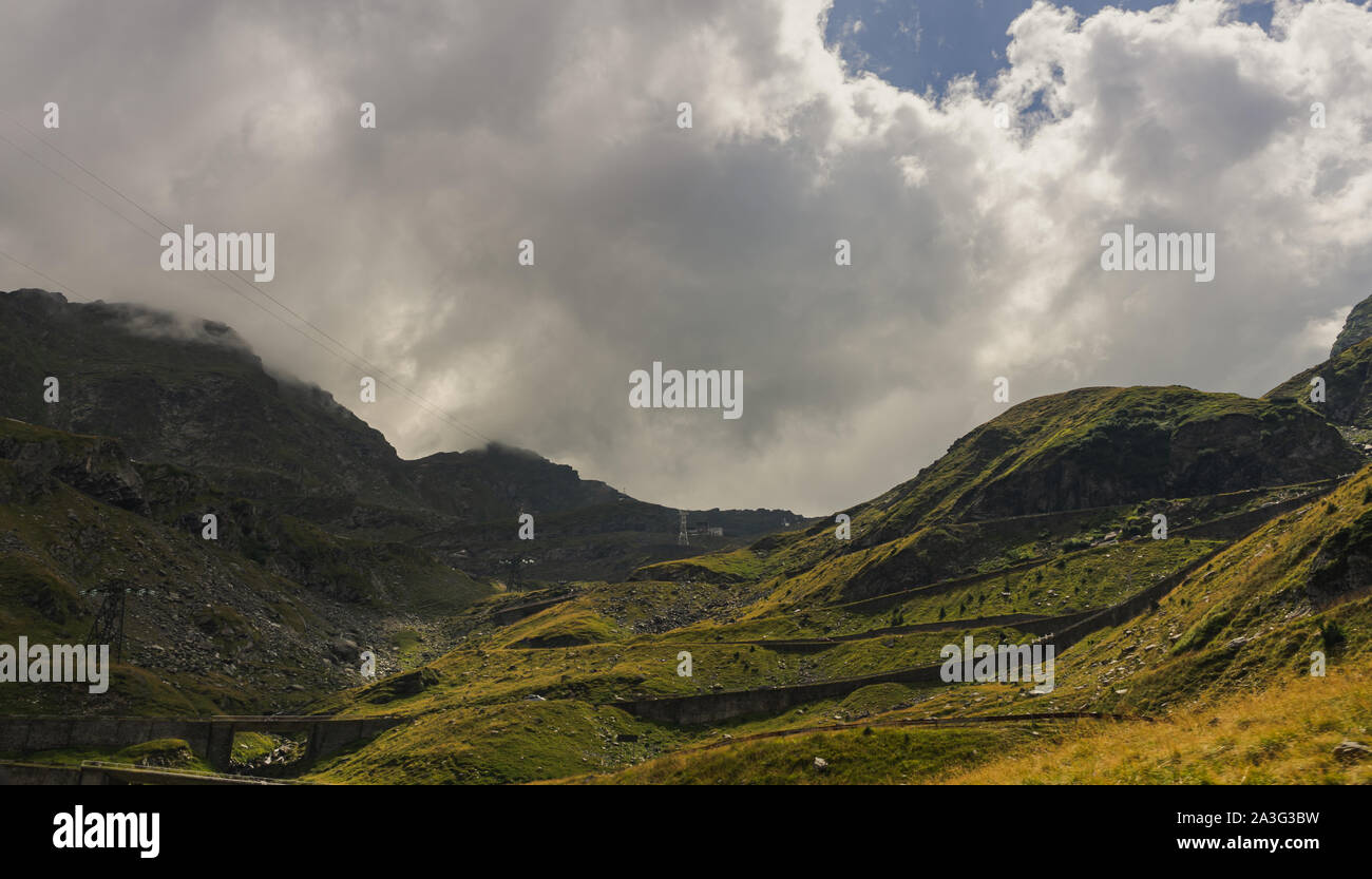 Spectacular panorama of the famous Transfagarasan pass winding through ...