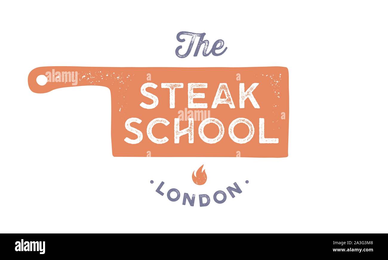 Meat logo. Logo for Cooking school with icon chef knife, text ...