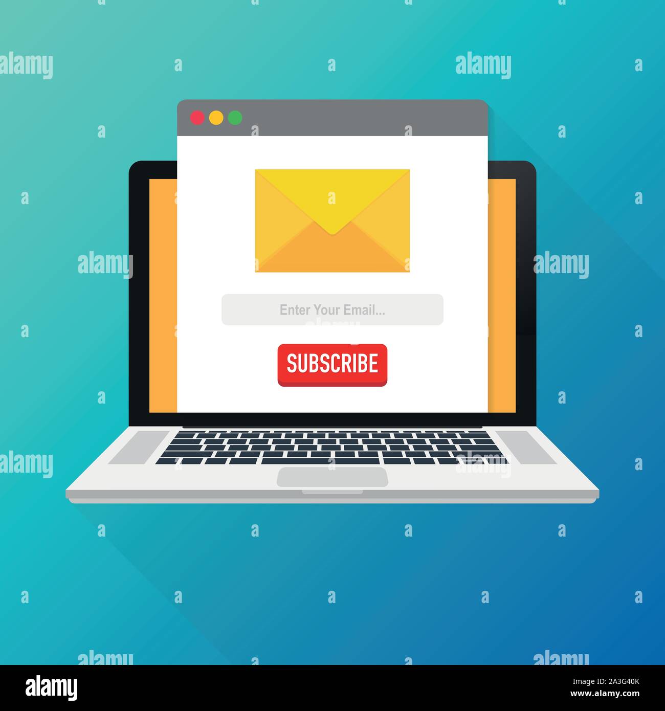 Vector template email subscribe on laptop. Submit form for website email letter banner. Vector ...