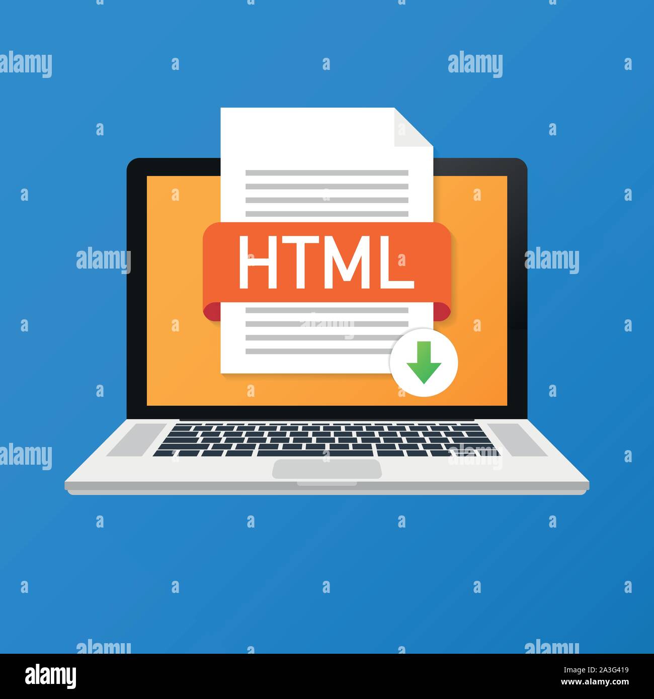 Download HTML button on laptop screen. Downloading document concept ...