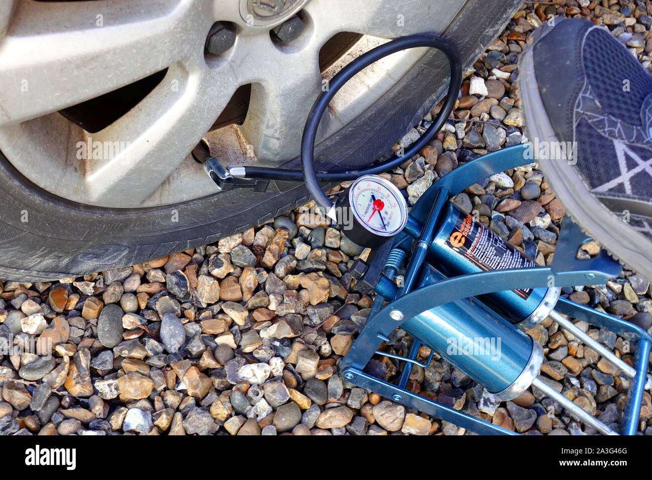 Tyre foot pump hi-res stock photography and images - Alamy