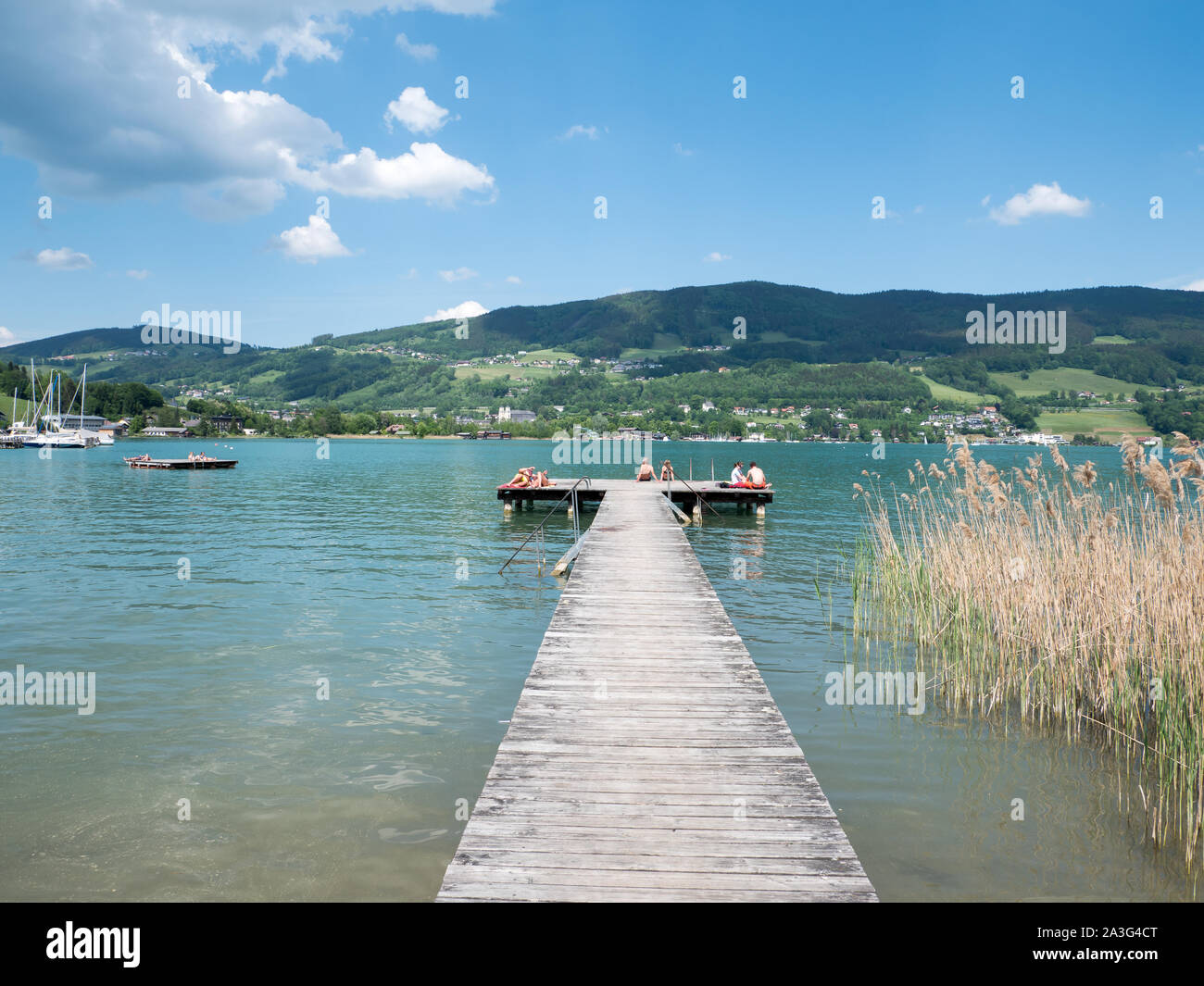 Wooden footbridge at Mondsee in Austria Stock Photo - Alamy