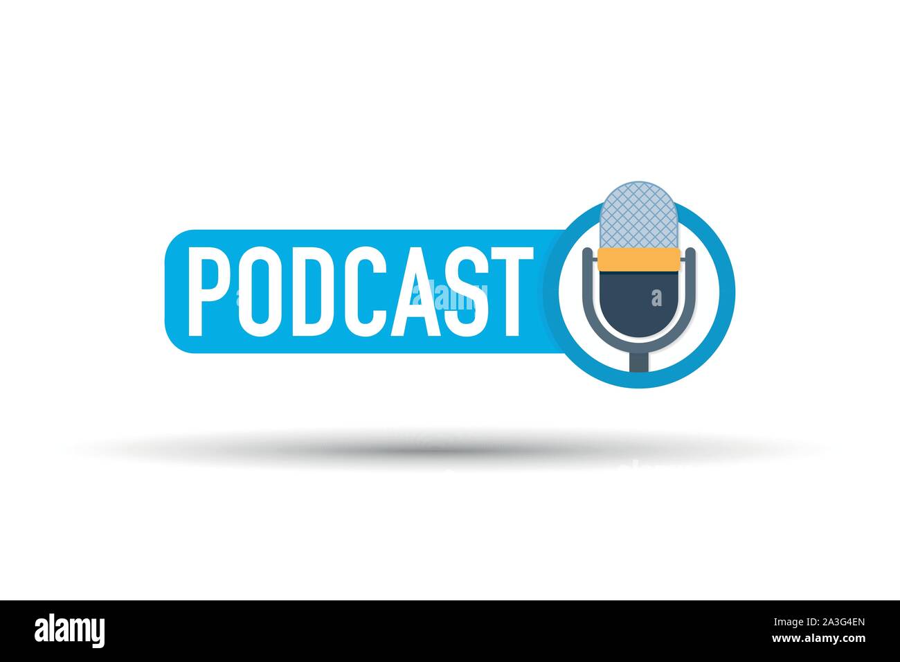 Blue podcast label on white background. Vector stock illustration Stock ...