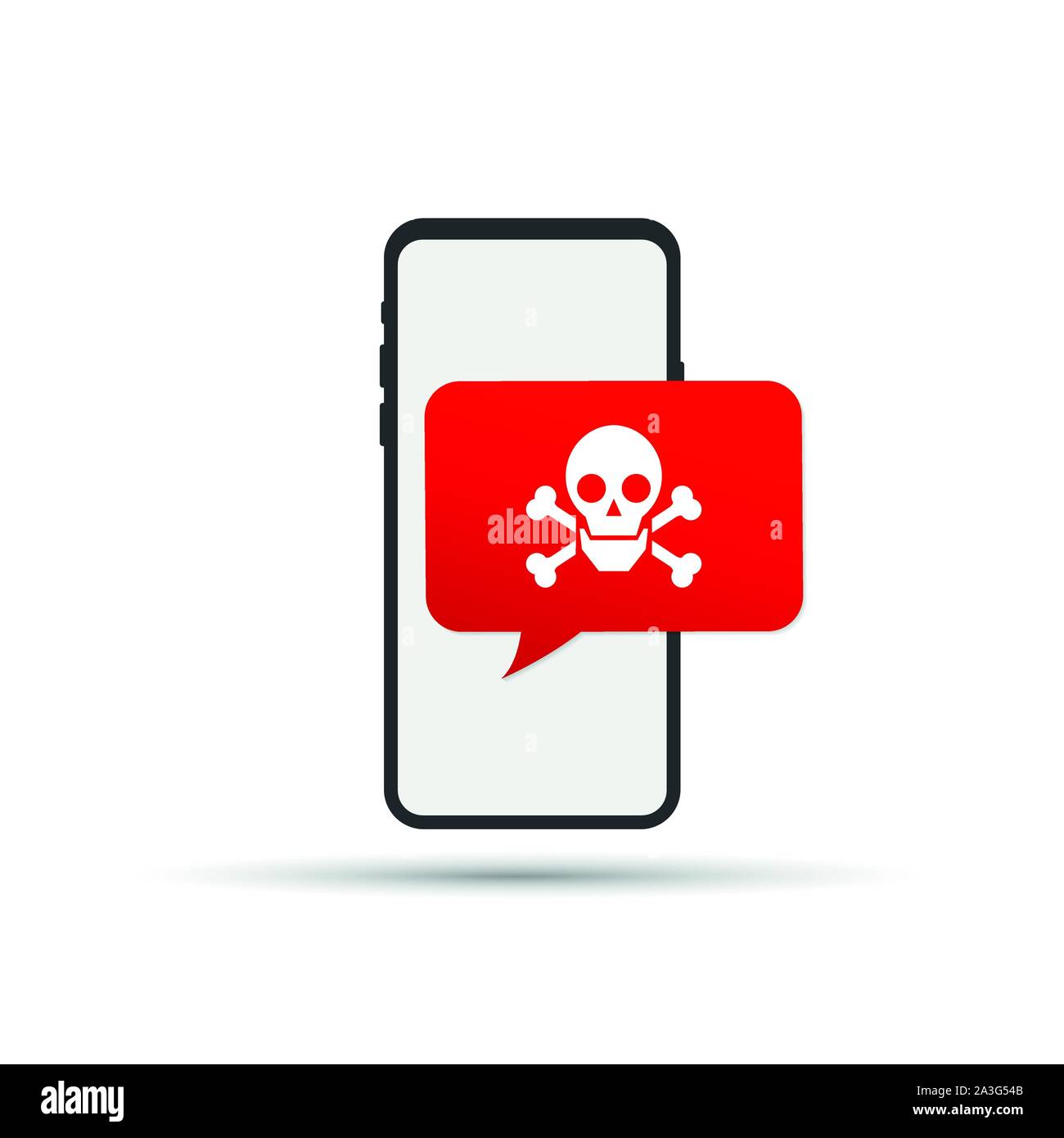 Malware notification on smartphone. Mobile phone with skull bones ...