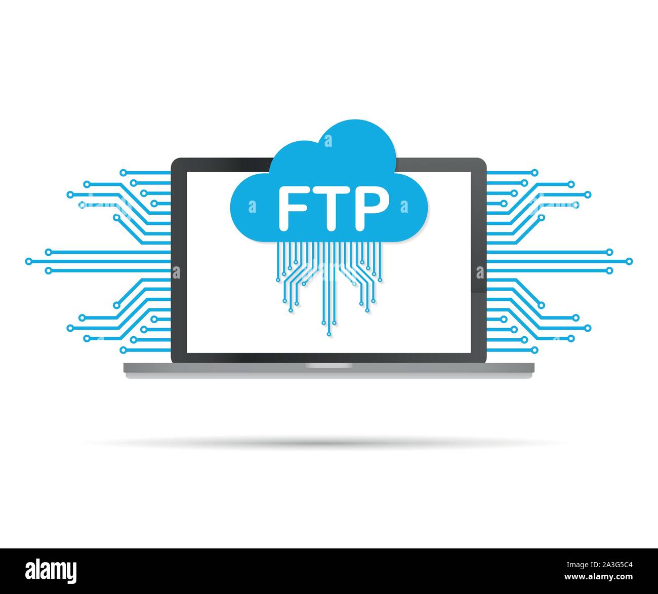 FTP file transfer icon on laptop. FTP technology icon. Transfer data to ...