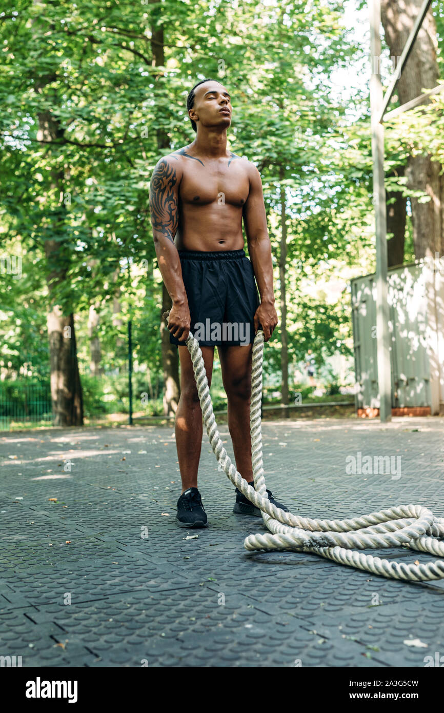 Workout battle ropes african american hi-res stock photography and ...