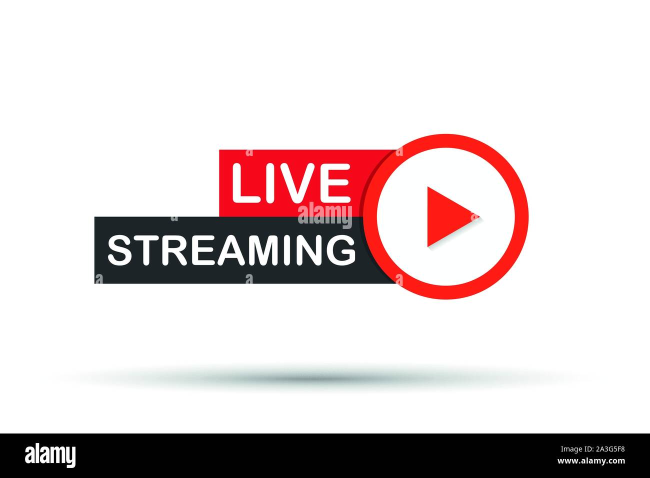 Live streaming flat logo - red vector design element with play button ...