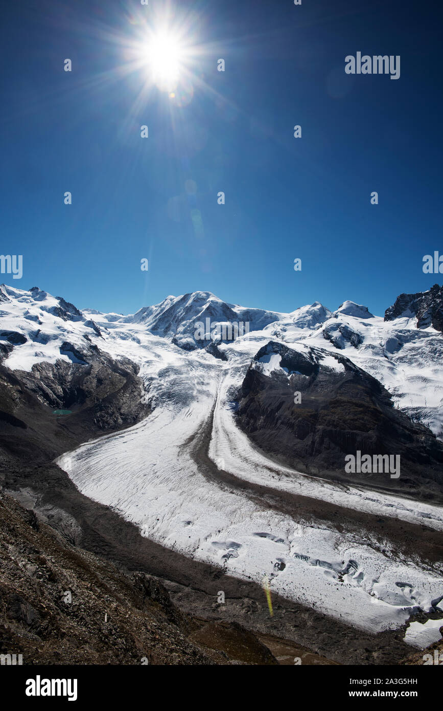 Gornergletscher or Gorner Glacier at Gornergrat showing Monte Rossa ...