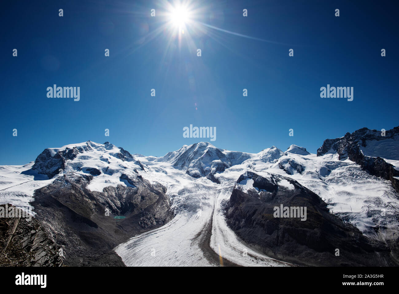 Gornergletscher or Gorner Glacier at Gornergrat showing Monte Rossa ...
