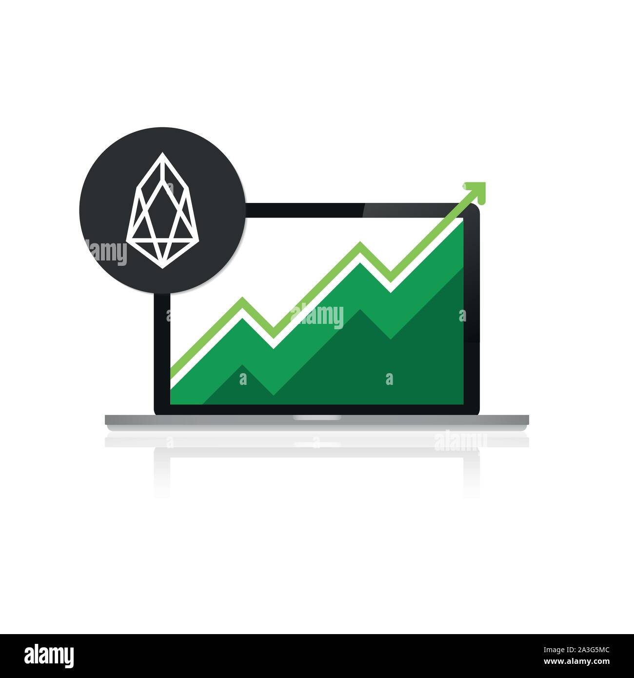 EOS Symbol. Crypto currency coin on laptop screen. Vector stock ...