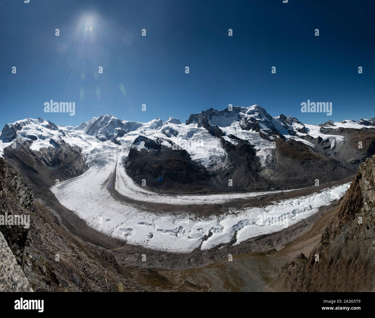 Gornergletscher or Gorner Glacier at Gornergrat showing Monte Rossa ...