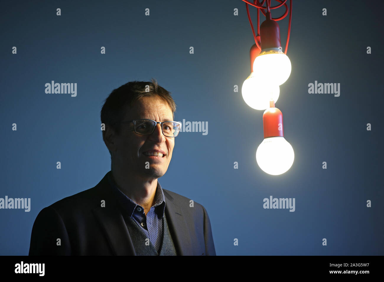Professor Didier Queloz of Cambridge University at a press conference ...