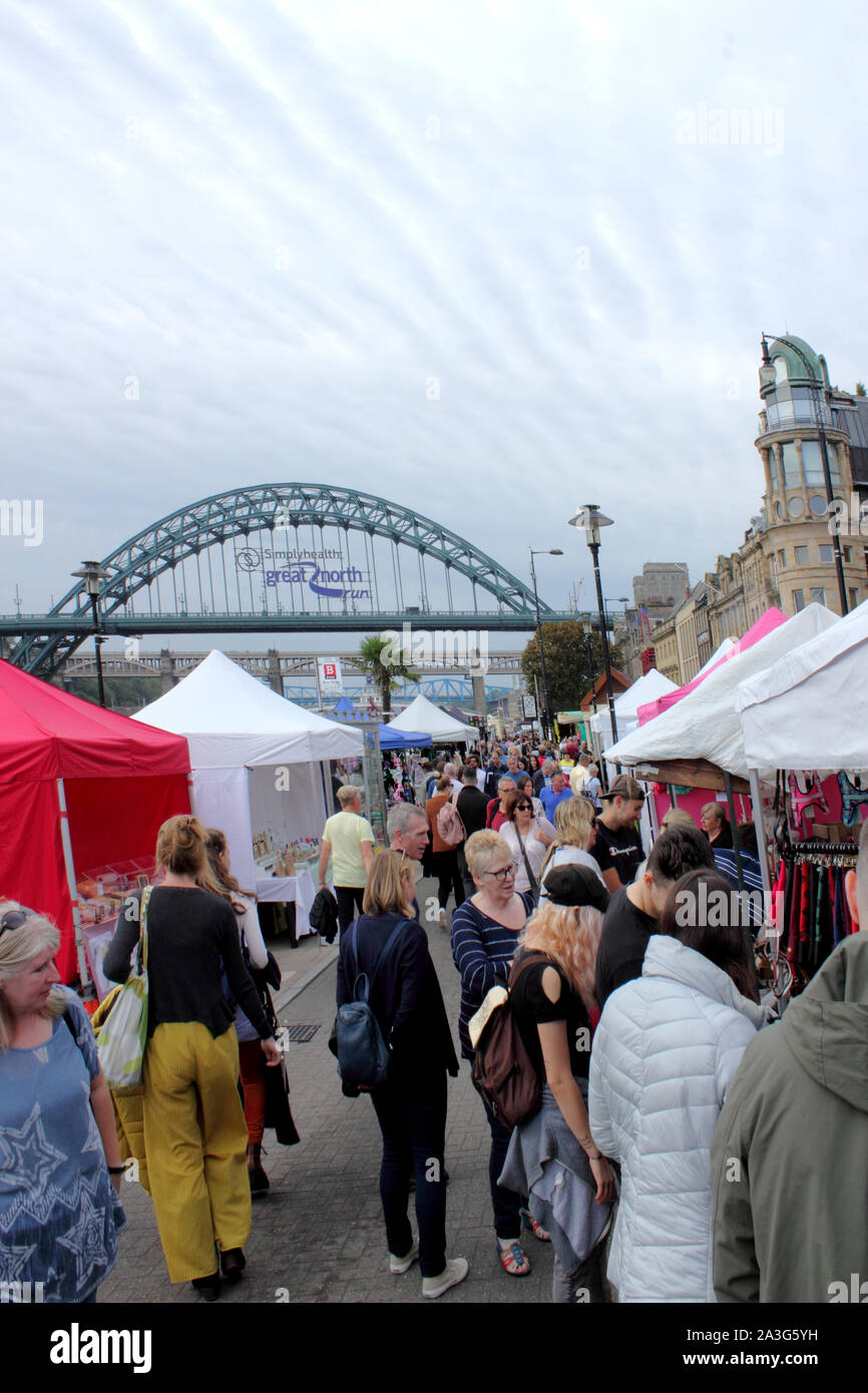 Upright view of Quayside Sunday market Newcastle upon Tyne Stock Photo ...