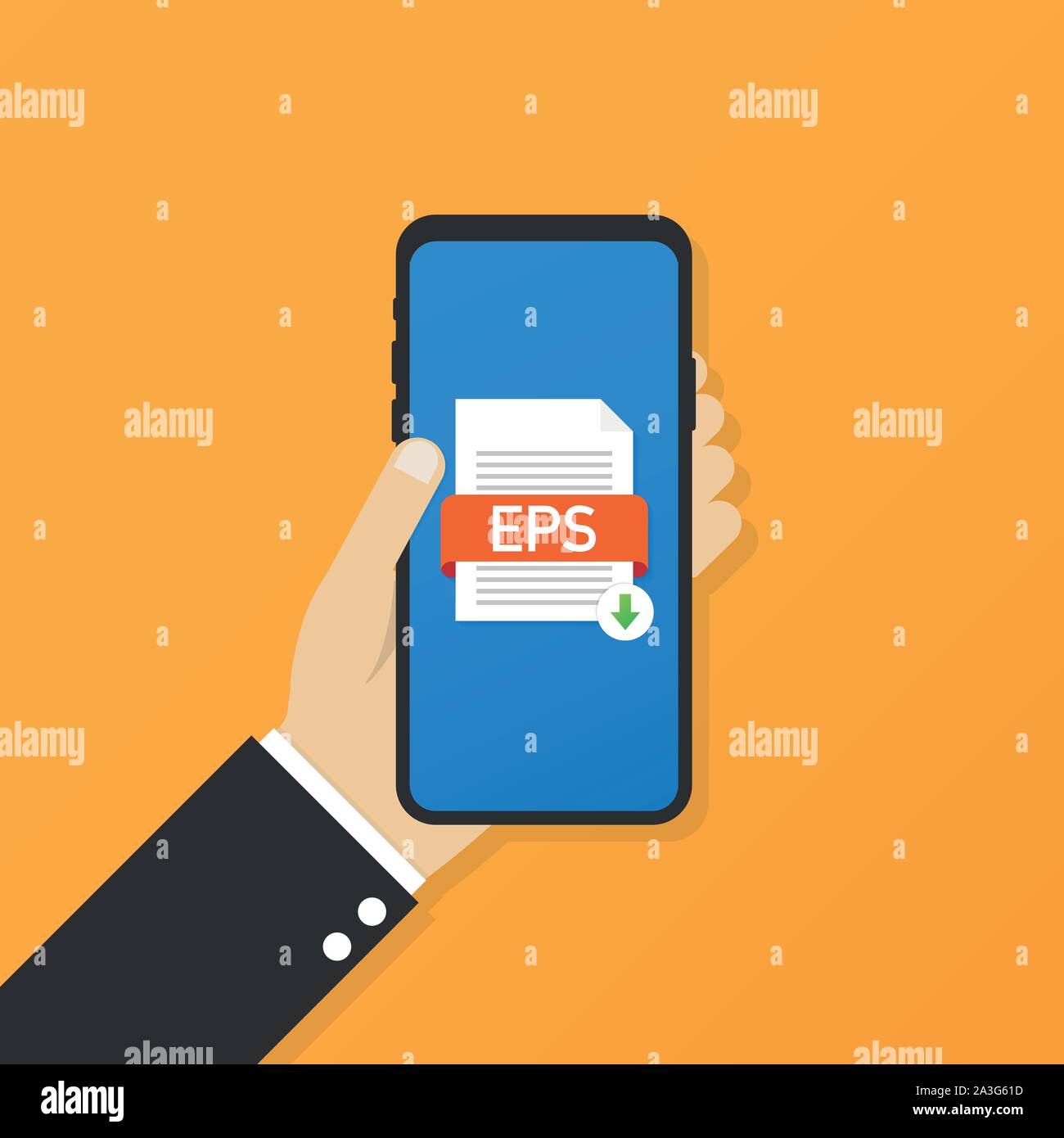 Download EPS button on smartphone screen. Downloading document concept ...