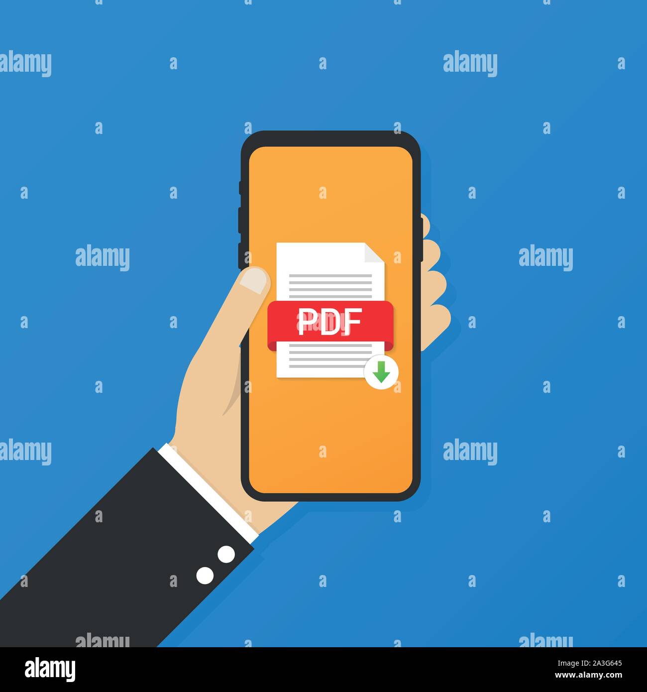 Download PDF button on smartphone screen. Downloading document concept ...