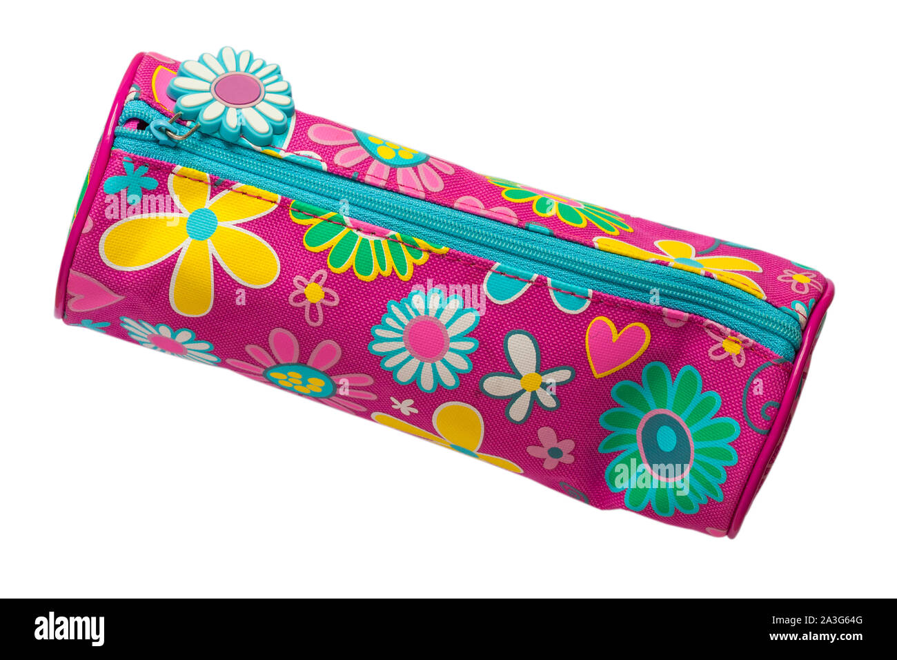 Colourful pink flowery pencil case isolated on white background Stock ...
