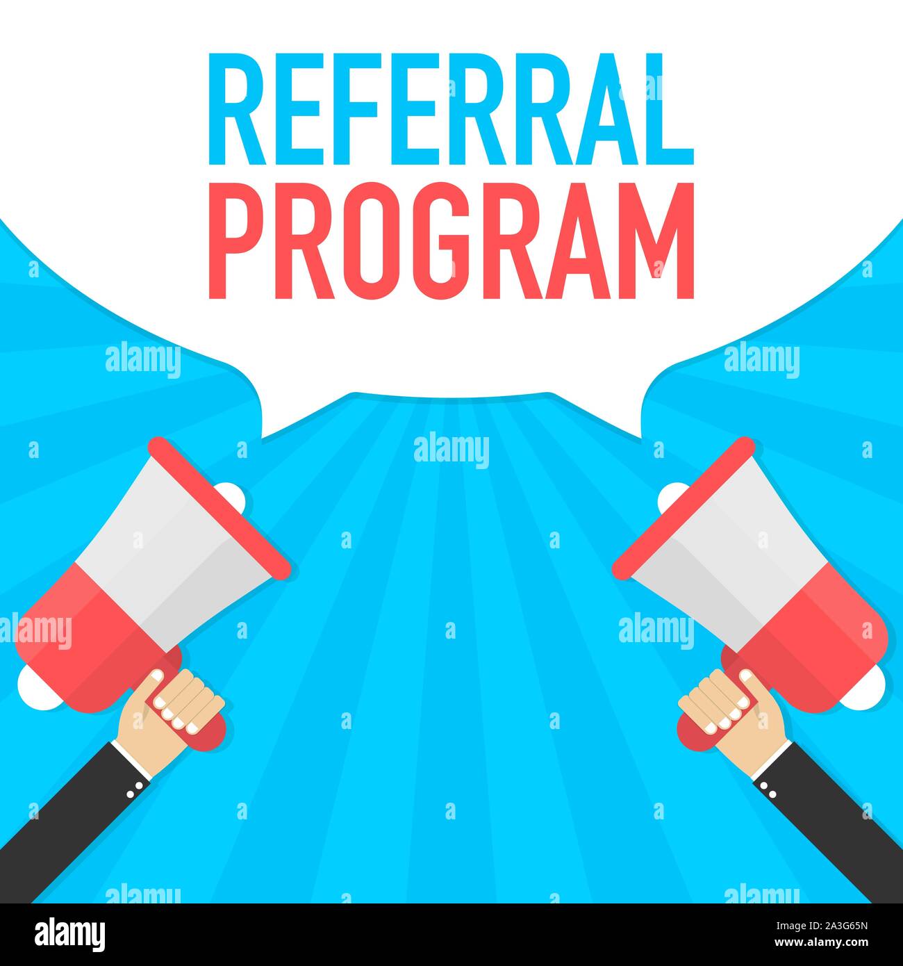 Hand Holding Megaphone with Referral program. Vector stock illustration ...
