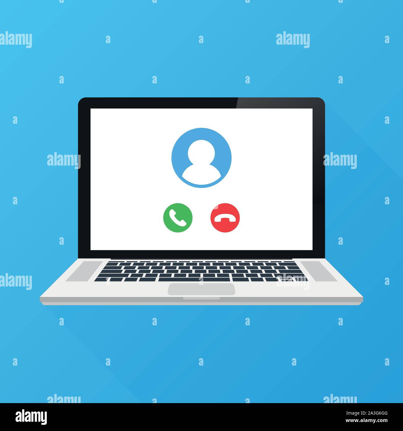 Video call on laptop screen. Laptop with incoming call, man profile ...