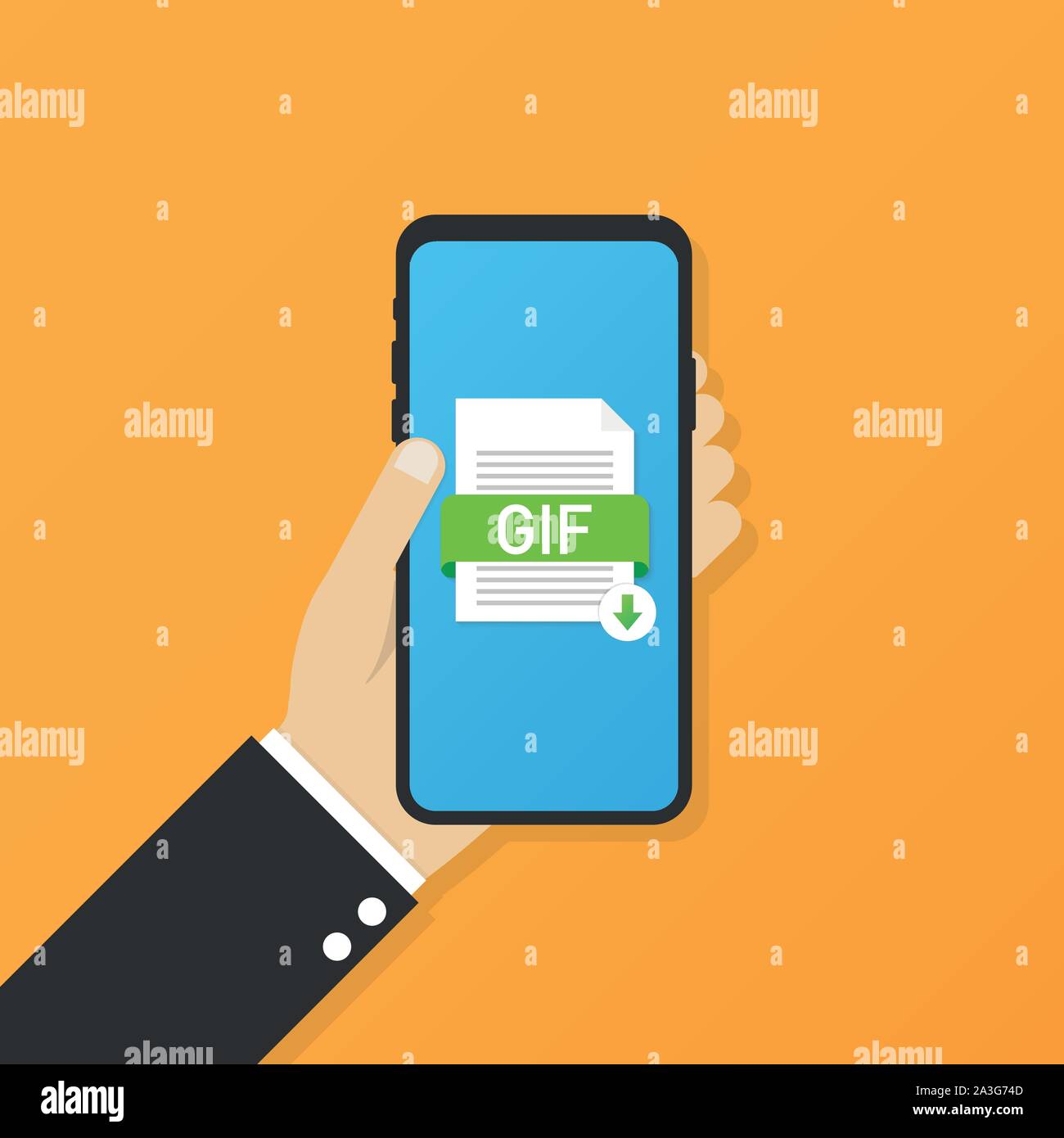 Download GIF button on smartphone screen. Downloading document concept ...