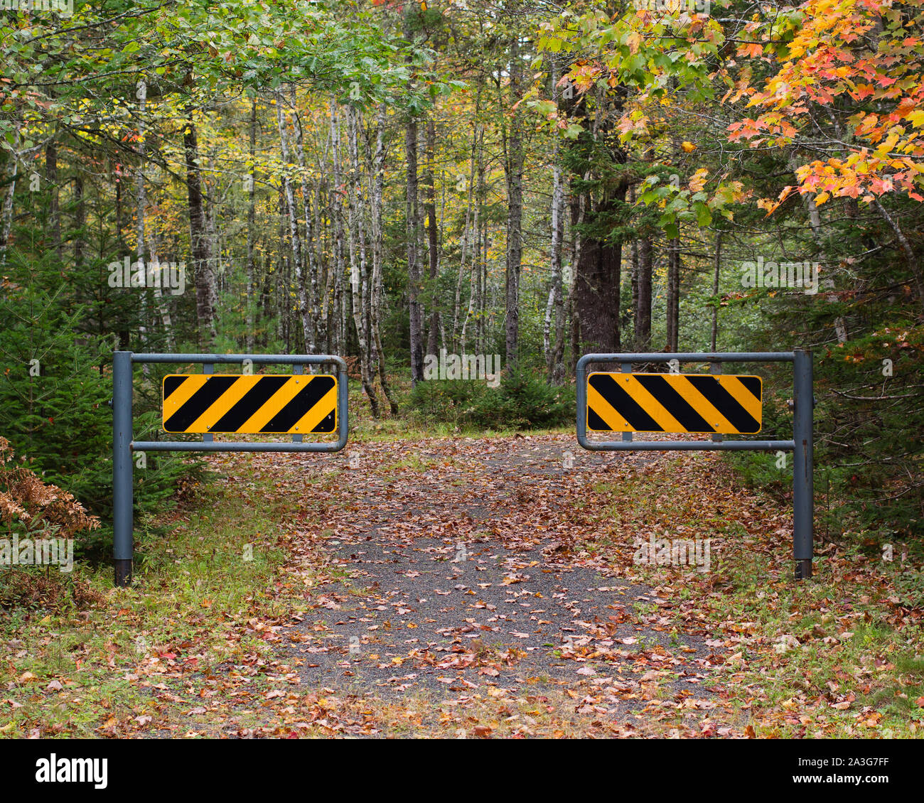 Vehicle barrier during Autumn in Stewiacke River Park, Nova Scotia ...