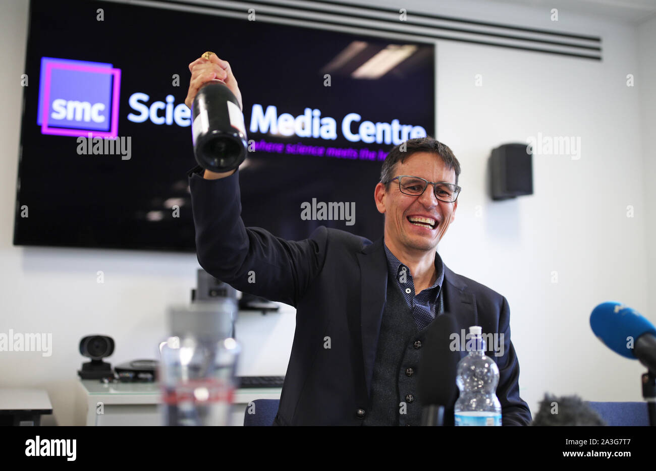 Professor Didier Queloz of Cambridge University at a press conference ...