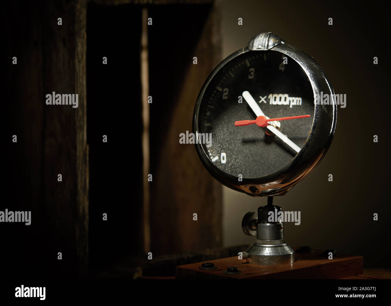 Custom clock still life with wooden crate Stock Photo - Alamy