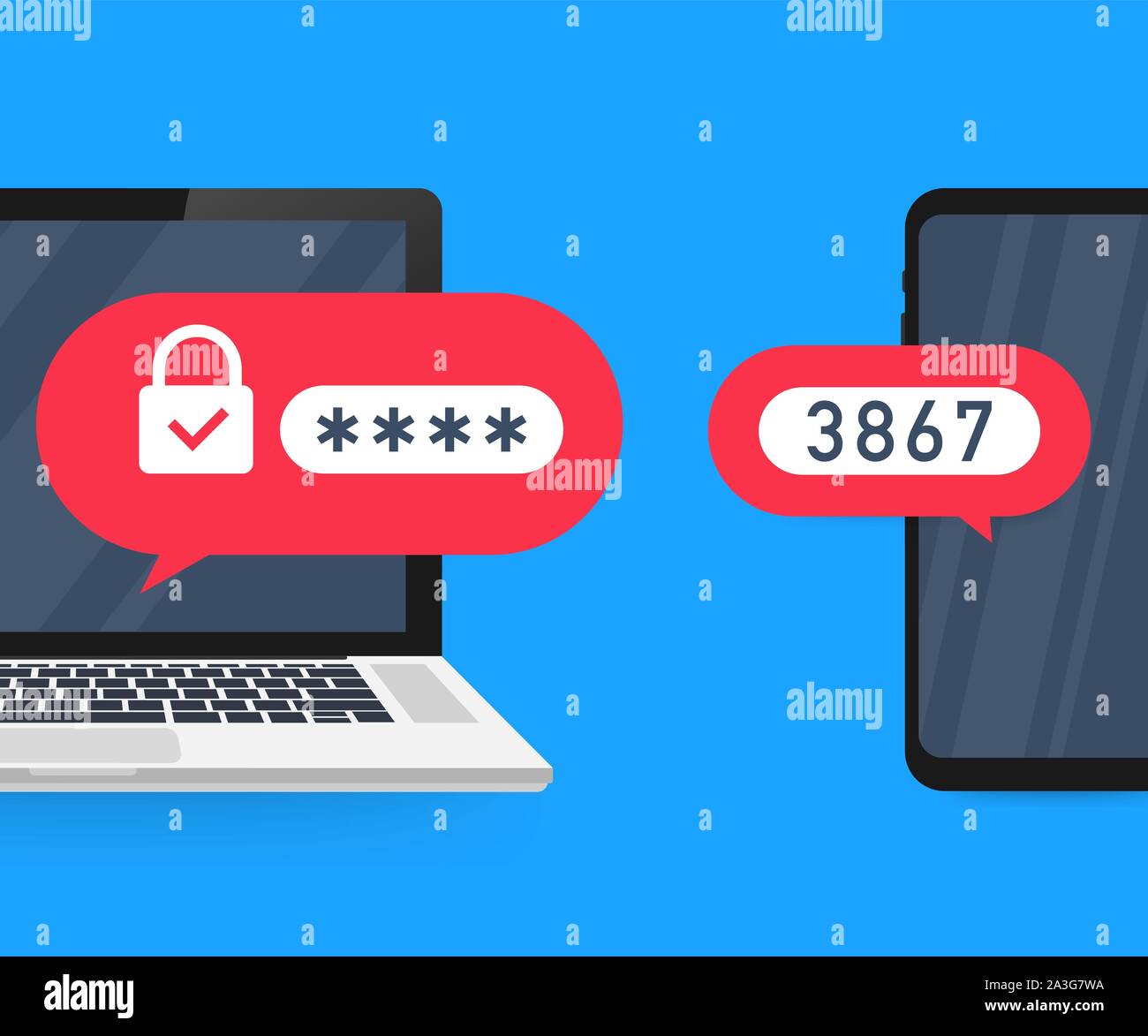 Two step authentication vector illustration, flat cartoon smartphone ...